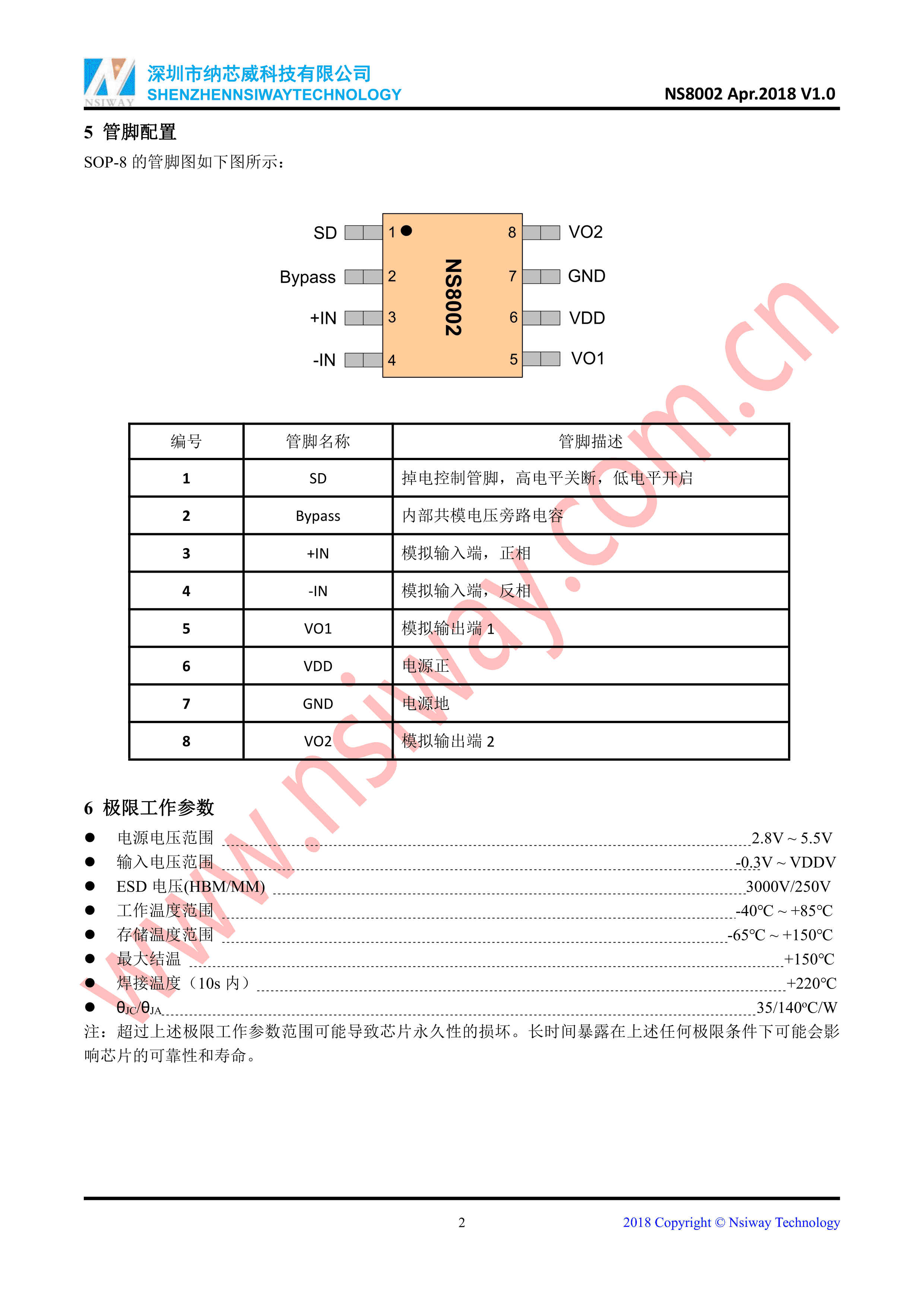 NS8002数据手册SOP-8EP_150mil封装Nsiway(纳芯威)PDF规格书，中英文下载 - 规格书 - 芯片模块网 - 让芯片更简单！