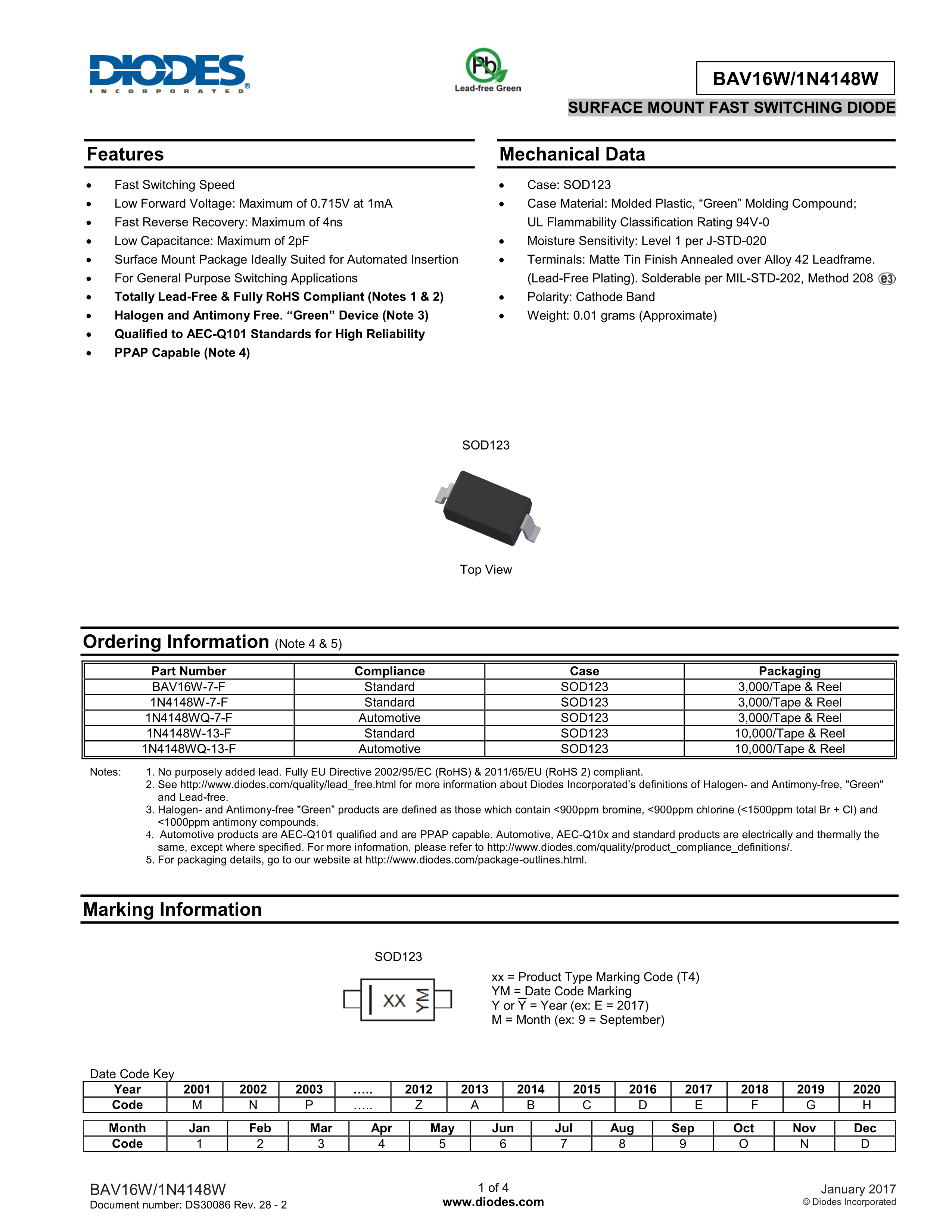 1N4148W-13-F数据手册SOD-123封装DIODES(美台)PDF规格书，中英文下载 - 规格书 - 芯片模块网 - 让芯片更简单！