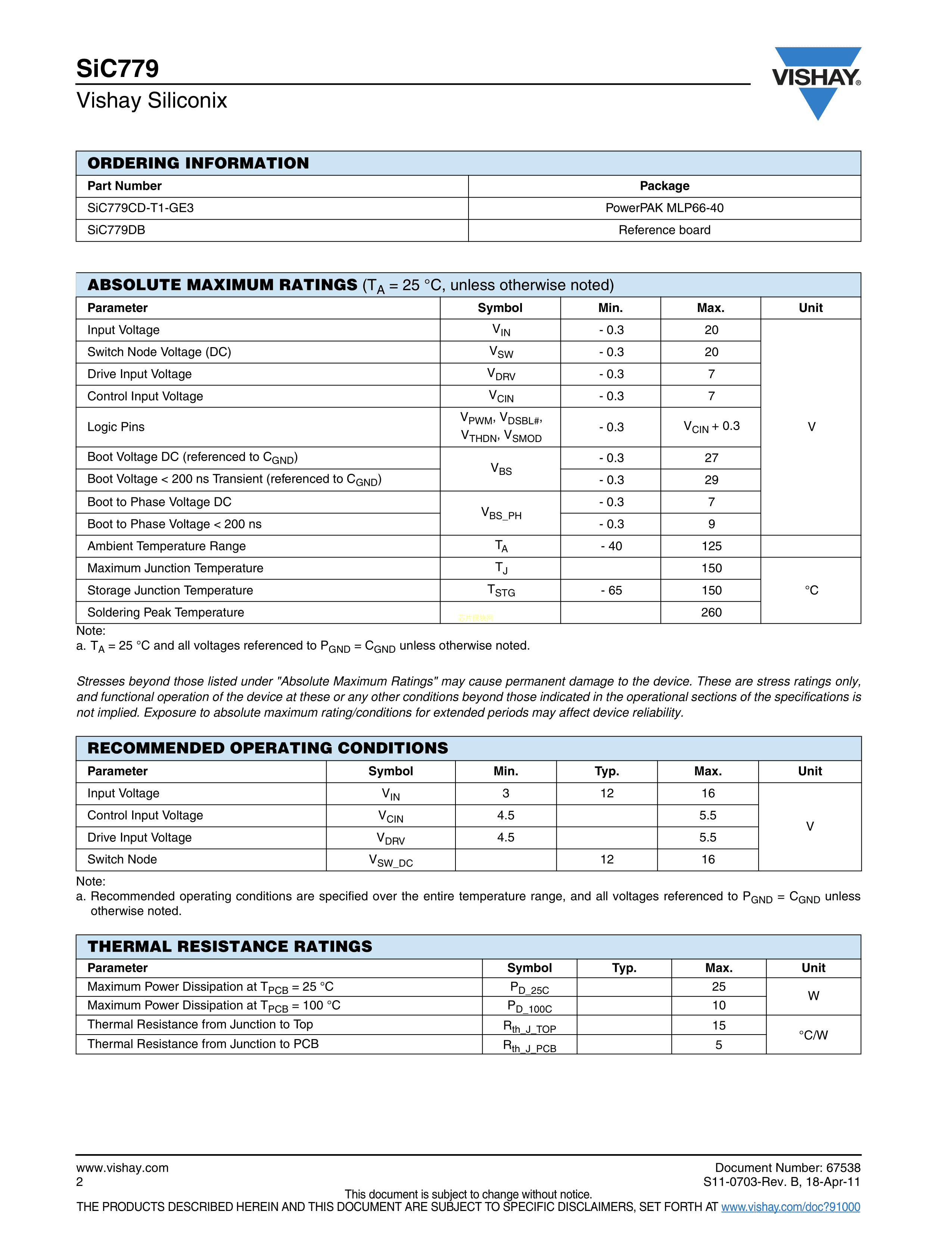 SIC779CD-T1-GE3数据手册PowerPAKMLP66-40封装VISHAY(威世)PDF - 规格书 - 芯片模块网 - 让芯片更简单！