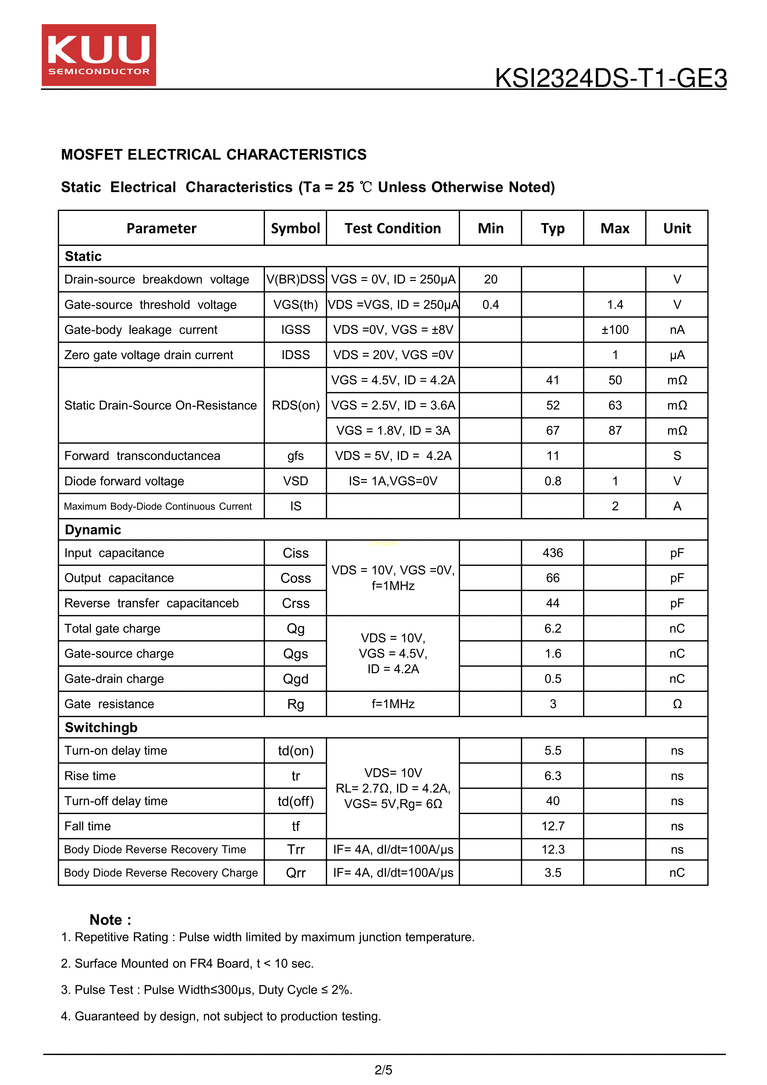 KSI2324DS-T1-GE3数据手册SOT-23封装KUUPDF规格书，中英文下载 - 规格书 - 芯片模块网 - 让芯片更简单！