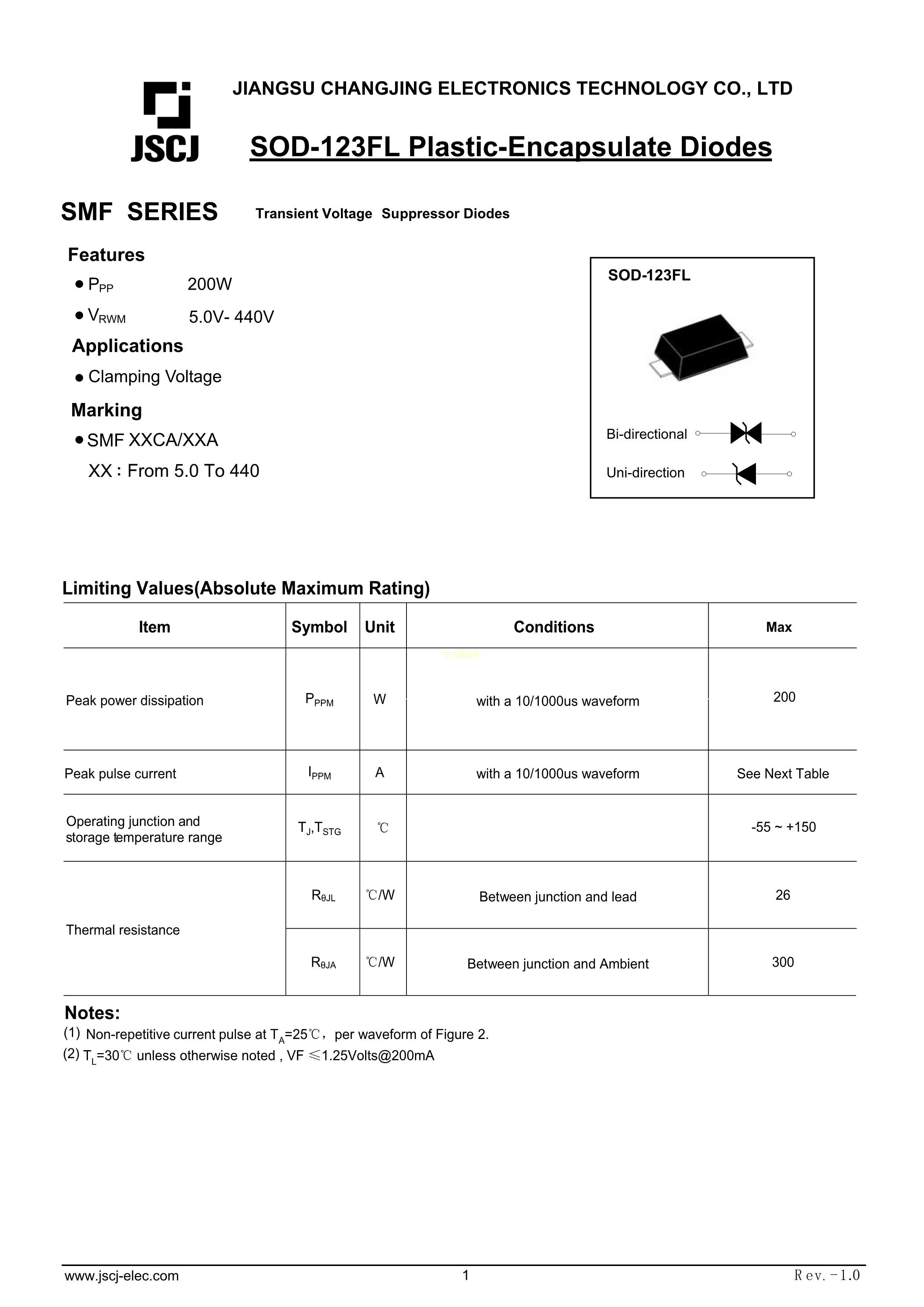 SMF9.0A数据手册SOD-123FL封装CJ(江苏长电-长晶)PDF规格书，中英文下载 - 规格书 - 芯片模块网 - 让芯片更简单！