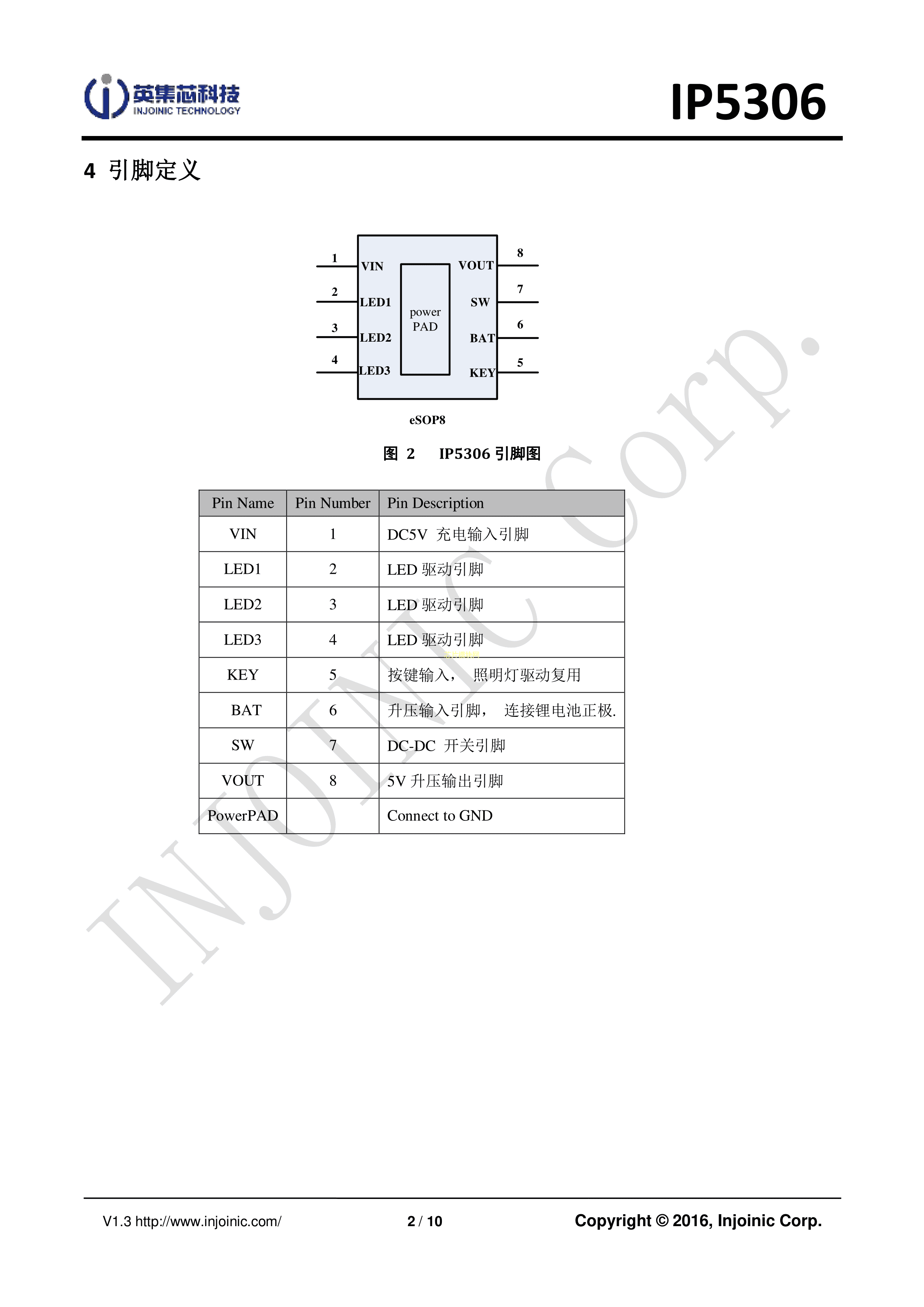 IP5306_4.35V数据手册SOP-8封装INJOINIC(英集芯)PDF规格书，中英文下载 - 规格书 - 芯片模块网 - 让芯片更简单！