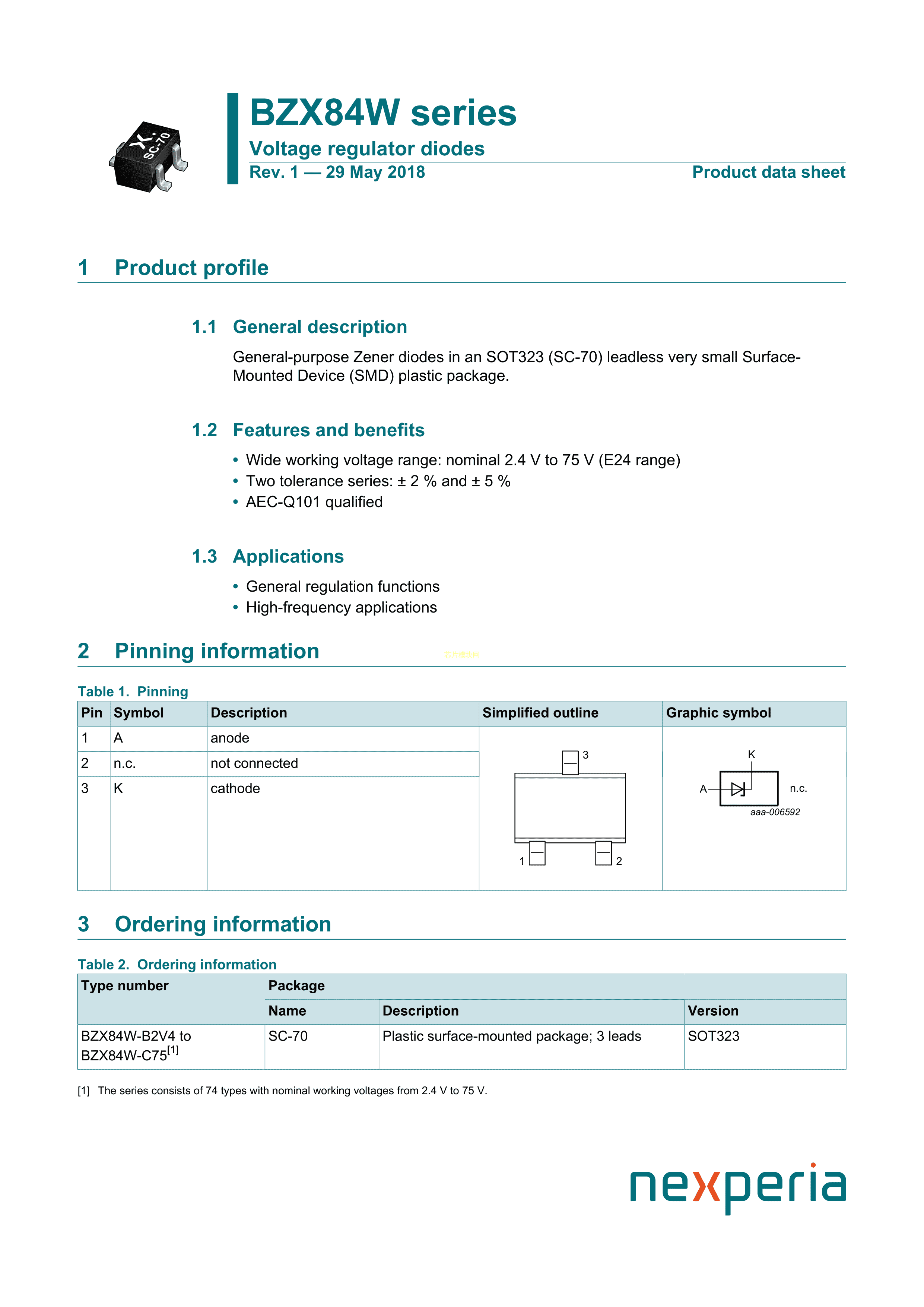 BZX84W-B62F数据手册SOT-323封装Nexperia(安世)PDF规格书，中英文下载 - 规格书 - 芯片模块网 - 让芯片更简单！